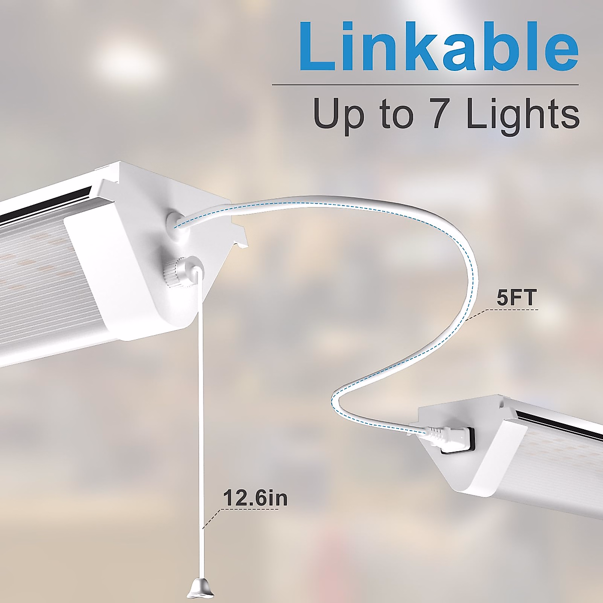 Upgraded 8 Pack 4FT Linkable Heavy-Duty LED Shop Light with Pull Chain, 50W 7500LM 100-277V 5000K Shop Lights LED 4ft Plug in for Workshop Garage, Hanging & Flush Mount-White