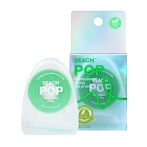REACH POP Dental Floss, 3 Pack, Peppermint, Vegan Wax, Plaque Remover, PFAS-Free, Shred Resistant, Cruelty Free, Eco Friendly PCR Packaging Floss Holder, Dental Oral Care, for Adults & Kids, 54.6yd