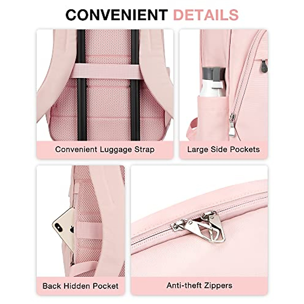 BAGSMART Laptop Backpack for Men College Backpacks 15.6'' Notebook Work Travel Backpack for Men (15.6 inches, pink)