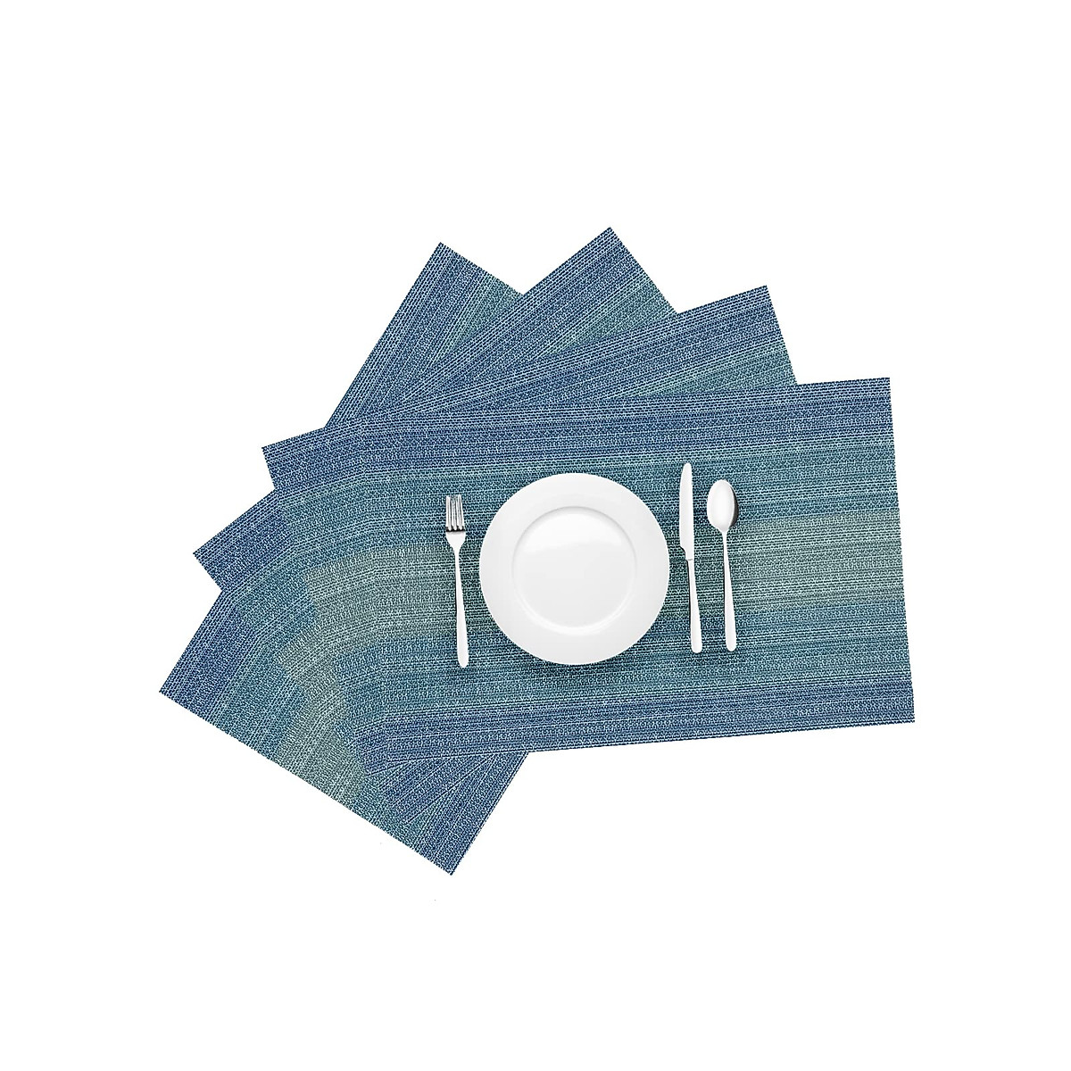 Canglifull Placemats Set of 4, Vinyl Woven Placemats, Beautiful Washable and Durable Non-Slip Table Placemats, Indoor/Outdoor Placemats (Blue, 4)
