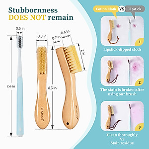 BFWood Laundry Stain Brush, Natural Soft Boar Bristles, Removes Tough Stains from Delicate Fabrics Like Knits, Cotton, and Linens, Gentle on Fabrics, No Damage