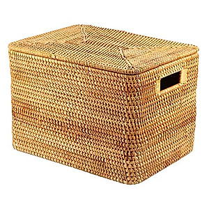 WSZJJ Laundry Basket Rattan Woven Storage Basket Handmade Large Capacity Portable Clothing Storage Box Household,36X26X24cm