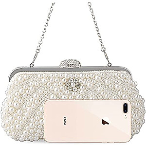LIFEWISH Womens Pearl Evening bag Cascading Bead Rhinestone Fancy clutch purses