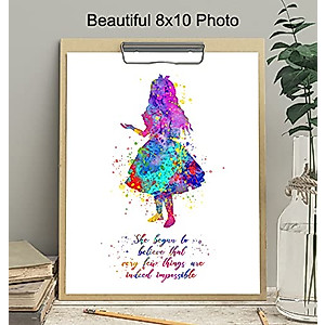Inspirational Quote - Alice Wonderland Wall Art Print- Great Motivational Gift - Chic Room, Home or Office Decor Poster for Kids or Girls Bedroom - 8x10 Unframed Photo