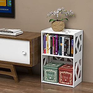 Rerii Small Bookshelf Bookcase for Small Spaces, Bed Side End Table 3 Tier 2 Shelf, Mini Little Book Shelf Case for Kids Room Bedroom Living Room Office, White
