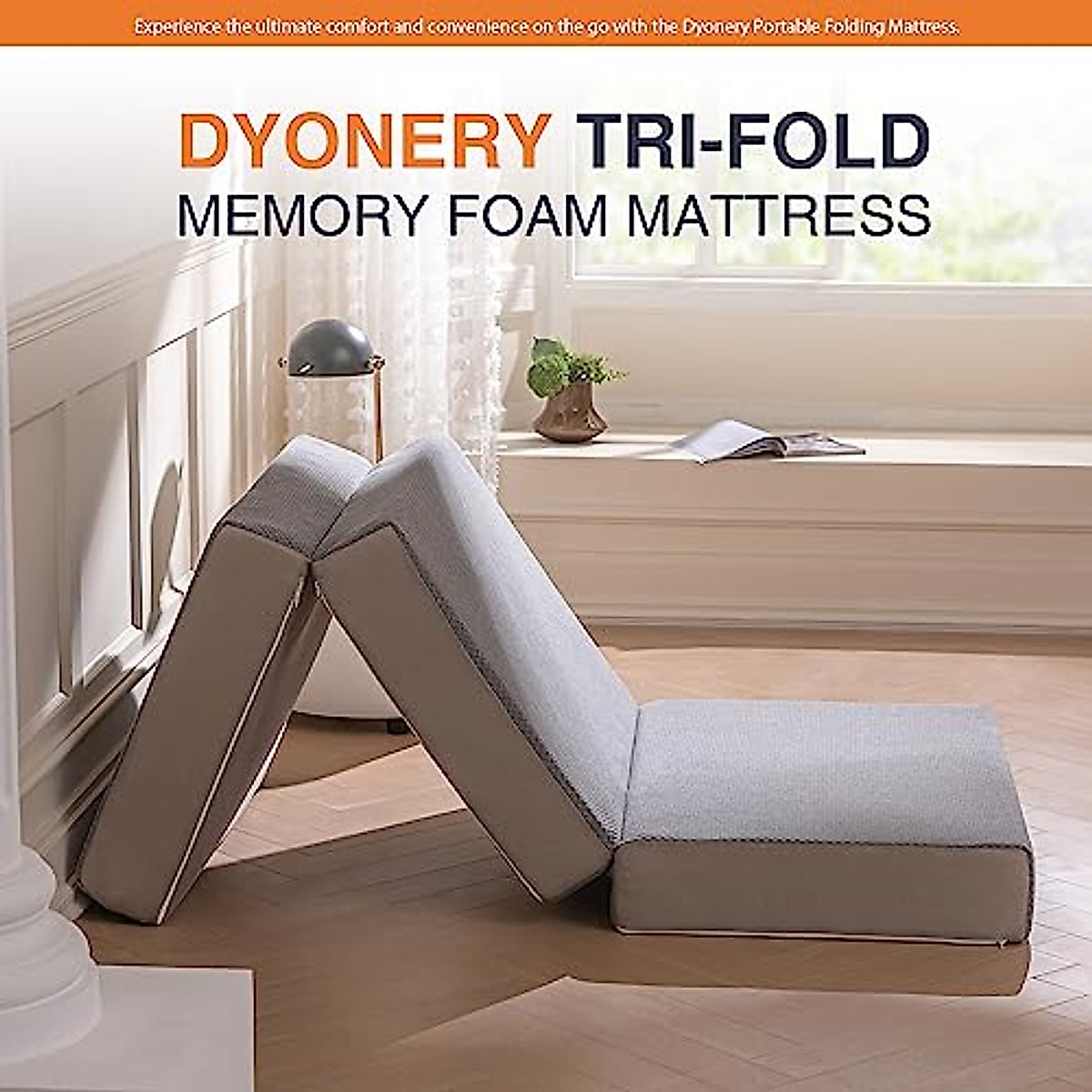 Dyonery Folding Mattress, 6 Inch Queen CertiPUR-US Certified Memory Foam Foldable Camping Mattress with Washable Cover, 80"×60"×6", Grey