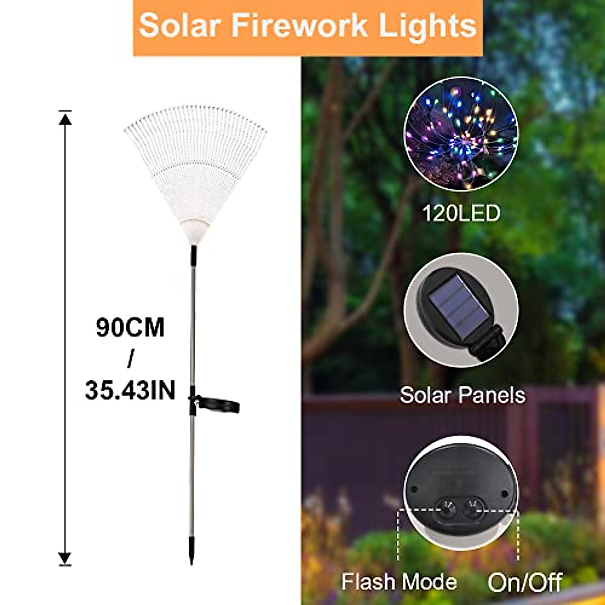 Nantala Solar Firework Lights, Outdoor Solar Garden Lights Waterproof,8 Lighting Modes 120 LED Twinkling and Steady, Suitable for Gardens, courtyards, Parties, Flowerbed (2 Pack, Colorful)