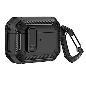 Aresh Case for Apple Airpods Pro 2nd Generation Case 2022, Airpods pro 2 case with Secure Lock Clip, Rugged Shell for Men Women Shockproof Protective Cover Case for AirPods Pro 2(Black)