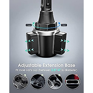 FEGO Cup Phone Holder for Car, [Height Adjustable Pole], Never Shake & Bumpy Roads Friendly Car Phone Holder Mount, Hands-Free Cup Holder Phone Mount Compatible with iPhone Samsung and All Cell Phones