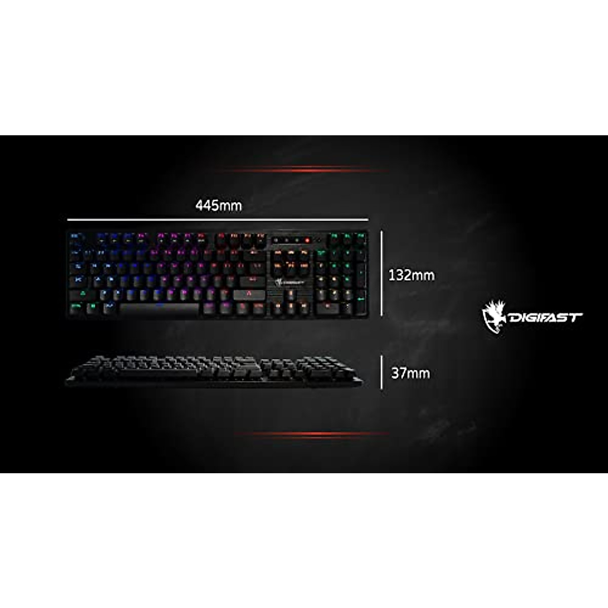 Digifast LK32 Mechanical Gaming Keyboard | RGB Backlit Gaming Keyboard - Optical Linear Switches - 100 Million Durability | Customizable Color | Textured Surface | Water-Resistant Design (Black)