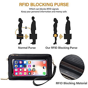 Women Touch Screen Purse Small Crossbody Phone Bag RFID Protection Wristlet Cell Phone Wallet (S-Black)
