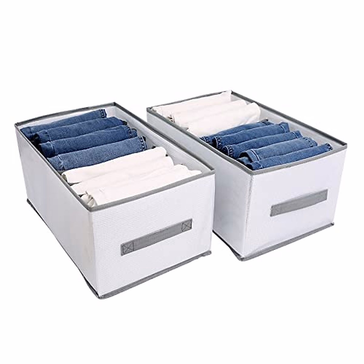2 Pcs Clothes Organizer with support Board and Handles, Divider Drawer Organizer, Closet Storage, Jean Closet Organizer. It’s Foldable, Lightweight AND Washable, Large ,7 Grids, Light Gray. (JO001)
