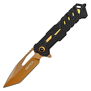 Buckshot Knives 8" Overall Two Tone Aluminum Handle Spring Assisted Folding Pocket Knife (Orange)
