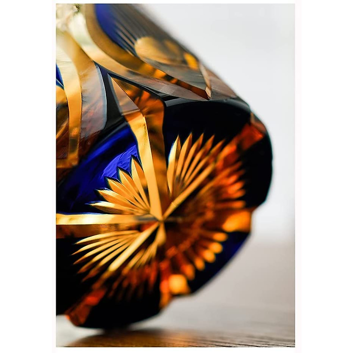 JIACI Edo Kiriko style Hand Cut Crystal Glass Tumbler Whisky 260ml Tumbler For Whiskey-Cocktail-Vodka-Beer Drinkingware Glasses Crystal Whiskey With Gift Box (Amber Blue)