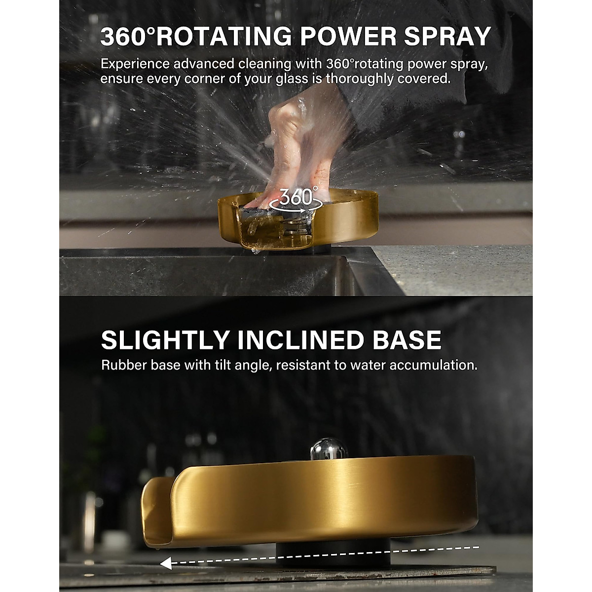 PIPPONER Glass Rinser for Kitchen Sink,Upgrade 360°Rotating Jet Cup Washer for Sink,Premium Stainless Steel Glass Washer for Kitchen Sink,Cup Washer Sink Attachment.(Brushed Champagne Gold)