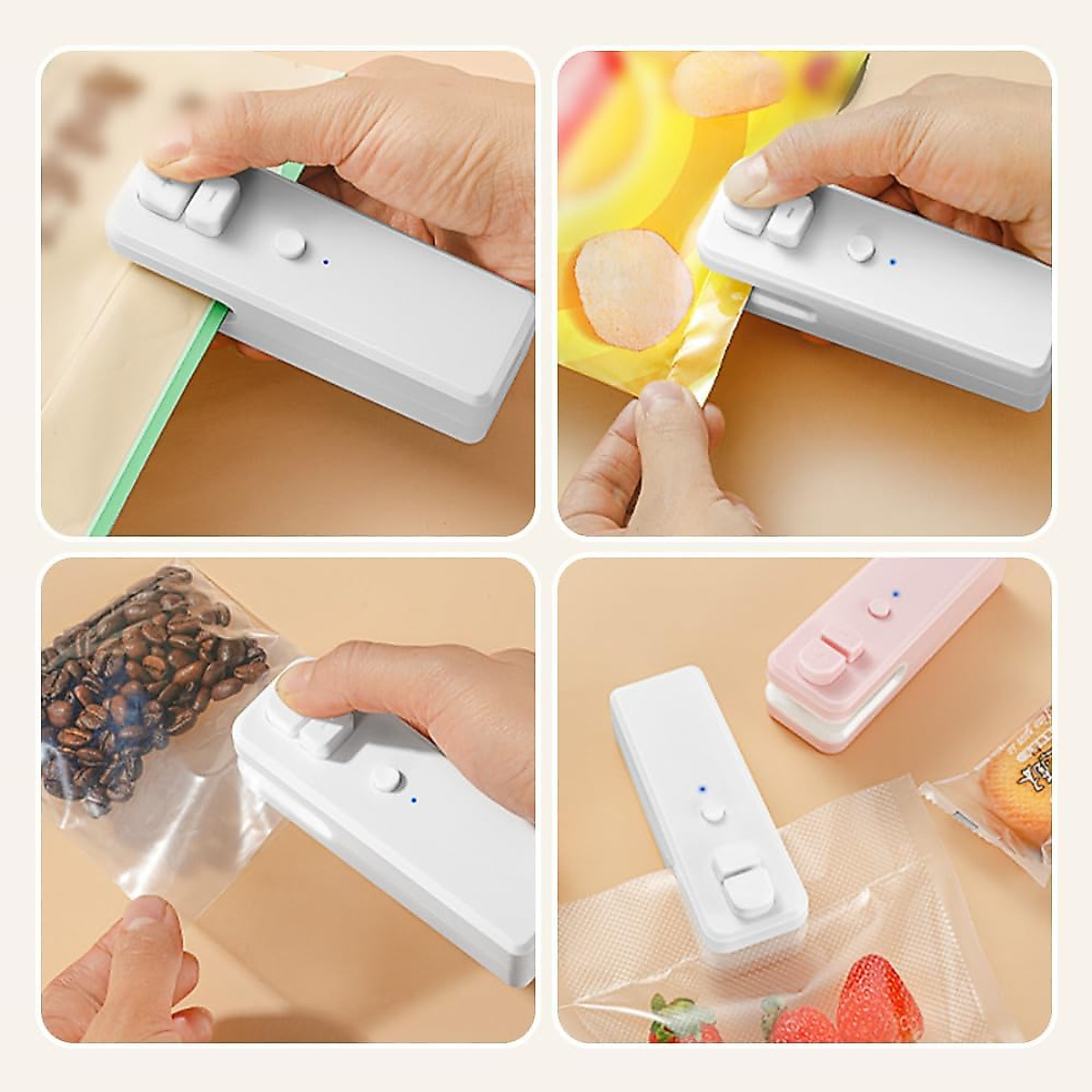 Mini Bag Sealer, 2025 New 2 in 1 Heat Sealer with Cutter USB Rechargeable Mini Sealing Machine Heat Seal Tool, Portable Vacuum Food Sealer Bag Sealing Machine for Plastic Bags Snack Bags (White)
