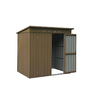 GLANZEND 6x4 FT Outdoor Metal Storage Shed, Storage Tool Sheds Tool Sheds with Lockable Double Door, Waterproof Steel Storage House for Bike, Garden, Backyard, Lawn, Brown