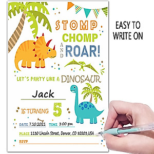 ukebobo 5th Birthday Party Invitations with Envelopes – Dinosaur Birthday Party Invitations, Dinosaur Party Decorations– 20 Cards With Envelopes（sjl-05）