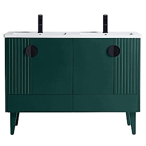 Fine Fixtures Venezian Collection - 48" Double Green Bathroom Vanity, Black Handles.