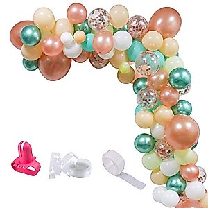 95Pcs Champagne Balloon Garland Arch Kit, Teal Metallic Green Rose Gold Confetti Latex Balloons Backdrop Decorations for Bridal Baby Shower Wedding Anniversary Graduation Cocktail Party Supplies