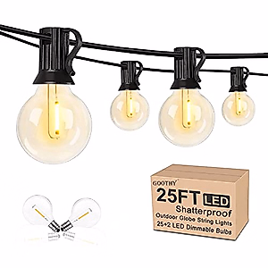 25Ft Globe LED String Lights, G40 Outdoor LED String Lights with 27 Shatterproof G40 Clear Globe Bulbs, Vintage Hanging Patio UL Listed for Garden Backyard Bistro Pergola Lighting Decor, Black Wire