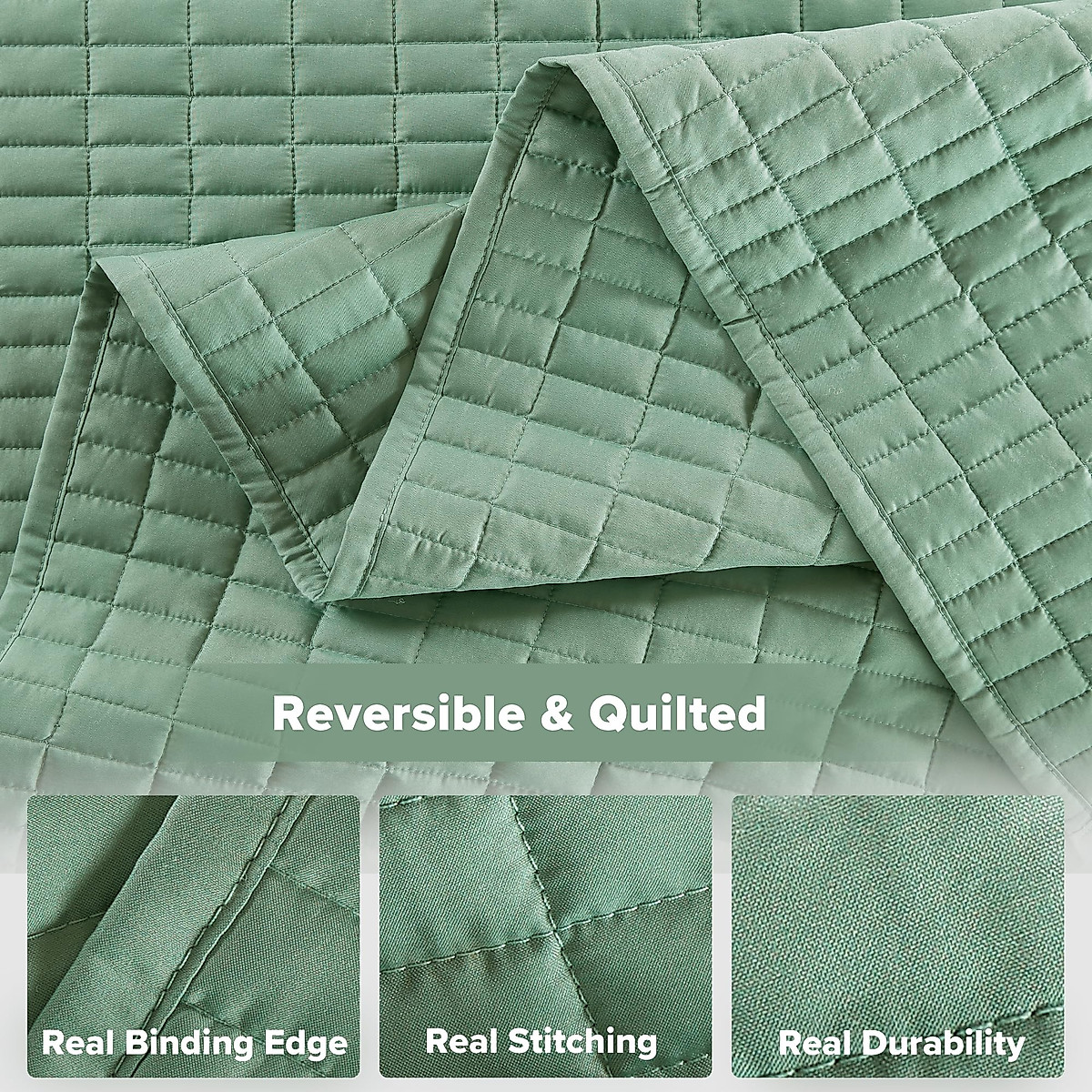 Comfort Spaces Kienna Quilt Set-Luxury Double Sided Stitching Design All Season, Lightweight, Coverlet Bedspread Bedding, Matching Shams, Bedspread King (120"x118"), Seafoam