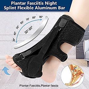 IKUSELY Upgrade Plantar Fasciitis Night Splint, Plantar Fasciitis Relief Brace, 3 Adjustable Straps Plantar Fasciitis Night Splint Relief Plantar Fasciitis, Foot Drop, Achilles Tendonitis, Day&Night (Black) (Black)