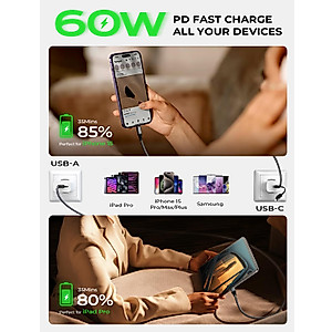 AINOPE USB C Cable 6.6FT[2-Pack, 60W] Nylon Braided Type C Charging Cable Fast Charge, Type C to Type C Cable Compatible with iPad Pro/Air/Mini 6 MacBook Air Galaxy Note