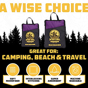 Wise Owl Outfitters Camping Towel - Camping Accessories, Quick Dry Microfiber Towel for Travel, Hiking, Yoga, Workout, and Backpacking, Purple