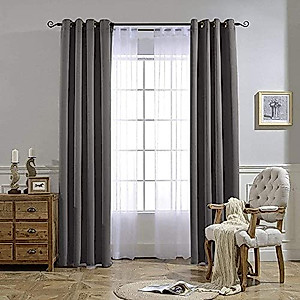 NICETOWN Gray Blackout Curtains for Bedroom 84 inches Long - Thermal Curtains & Drapes Grommet Noise Reducing Room Darkening Solid Window Panels for Living Room (2 Panels, W52 x L84, Grey)
