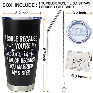CTIGERS Funny Brother-in-Law Tumbler with Lid and Straw Insulated Travel Mug Gifts for Brother-in-law Birthday,Christmas,Thank Giving Day,Wedding Gifts for Brother Law 20 oz BLACK