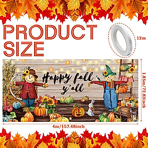 13 x 6ft Fall Garage Door Decorations Banner Extra Large Happy Fall Backdrop Fall Decorations with White Rope Autumn Pumpkin Scarecrow Wall Banner Fall Hanging for Fall Thanksgiving Party