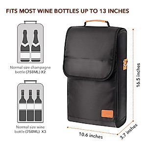 Philiva 3 Bottle Wine Tote Bag with Wine Tumblers and Wine Opener, Wine Gifts for Women, Portable Wine Carrier Purse with Shoulder Strap for Travel/Picnic/Beach/Pool/Events/Hiking, Black