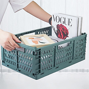 Klyuqoz Pastel Crates, Extra Large Size(16.7 X 11.2 X 6.5 in), Storage crates plastic stackable, Desktop Storage Crates, Folding for Home Kitchen Bedroom Office.Green