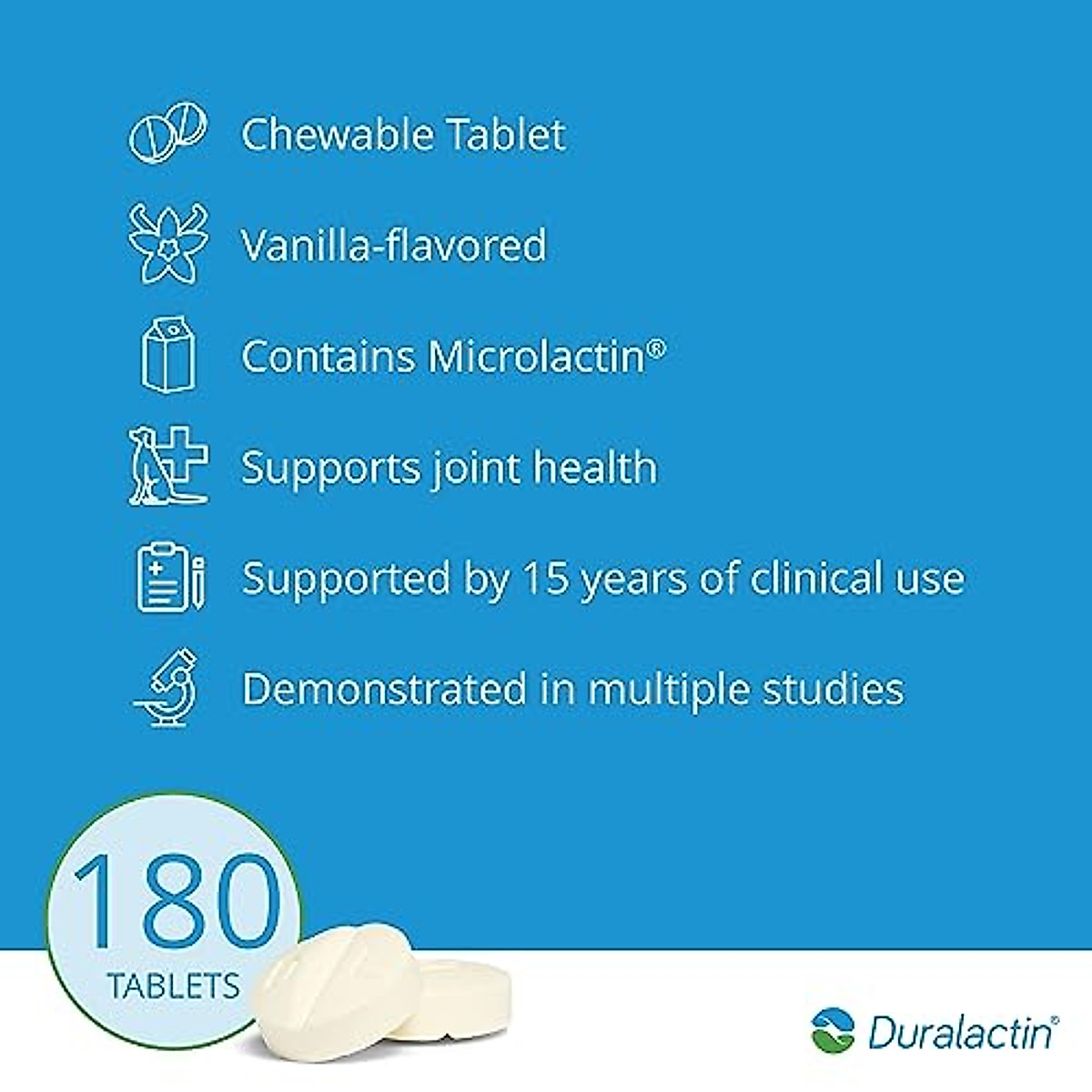 PRN Pharmacal Duralactin Canine Chewable Tablets - Joint Health Supplement for Dogs and Puppies Supports Reduced Inflammation - Vanilla-Flavored Tablets Containing Dried Milk Protein - 180 Canine Chews