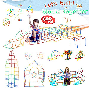 Ggiibro Straw Constructor Toys STEM Building Toys 800Pcs Toys for 3+ Year Interlocking Plastic Toys Engineering Toys Thin Tube Blocks Toy Educational Toy Kit for Indoor Kids Toys with a Storage Box
