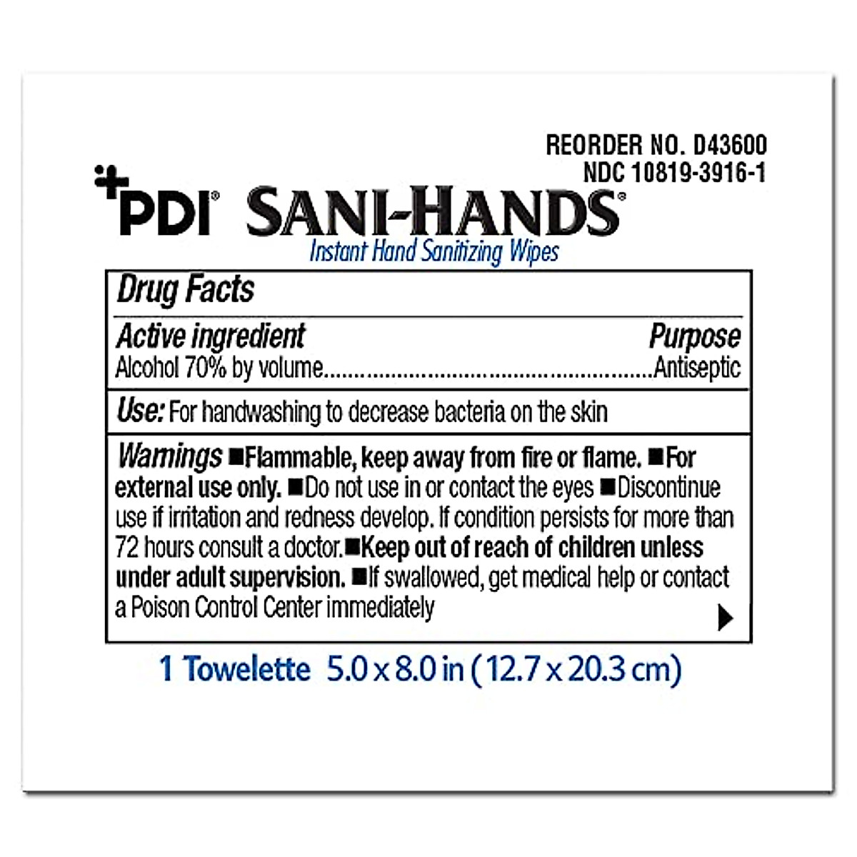 PDI Healthcare D43600 Sani-Hands Instant Hand Sanitizing Wipes, 5" x 8" Size (Pack of 1000)