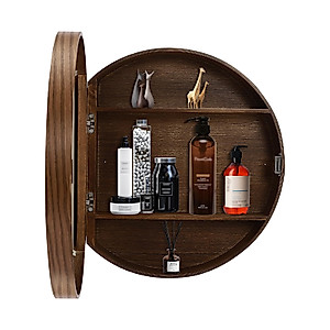 YUMIONB Round Bathroom Mirror Cabinet, Wall-Mounted Bathroom Mirror Cabinet Bathroom Storage Cabinet Bathroom Vanity Mirror Cabinet 3 Level Mirror Cabinet for Bathrooms, Toilets, Balconies (Walnut)