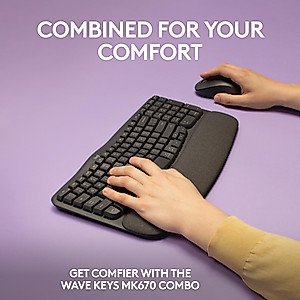 Logitech Wave Keys MK670 Combo, Wireless Ergonomic Keyboard with Signature M550 L Wireless Mouse, Comfortable Natural Typing, Bluetooth, Logi Bolt, for Multi-OS, Windows/Mac - Graphite
