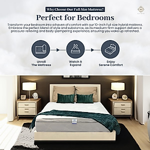 Aylas Furniture Full Size Mattress - 10 Inch Hybrid Full Mattress with High Density & Comfort Cold Foam with Continuous Coil Bonnell Springs - Eco-Friendly, Breathable Mattress Full Size Medium Firm