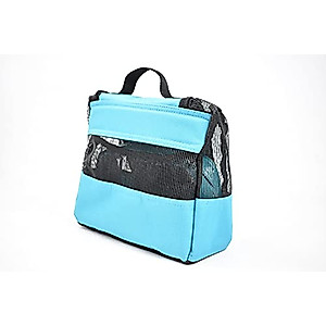 The Fine Living Co. Portable Hanging Shower Caddy Organizer Bag (Free Toiletries Case+Metal Hook) Quick Dry Mesh Shower Caddy Tote Bag Pouch For Bathroom College Dorm Camp Gym Camping 10”x4”x9”(Aqua)