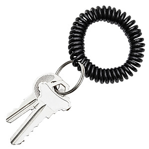 Juvale 100 Pack Spiral Coil Wrist Keychains, Stretchy Wristband Bracelet Key Rings (Black)