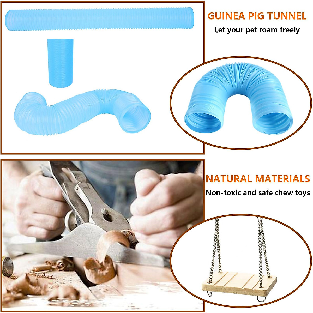 kathson Hamster Tunnels,Pet Plastic Tube,Guinea Pig Foldable Exercising Training Hide Tunnel,with Fun Chinchillas Chew Toys for Gerbils Ferrets Rats Mice and Other Small Animals (Blue)