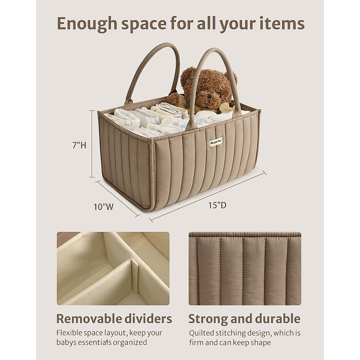 Blissful Diary Baby Diaper Caddy Organizer, Stylish Storage Basket for Newborn Essentials and Diaper Station, Gift for Baby Shower and Registry Must-Have, Mocha Brown
