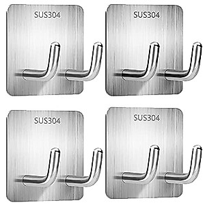 Hoplit Heavy Duty Adhesive Hooks Razor Holder for Shower Stainless Steel Self Stick on Wall Hooks Towel Hooks Adhesive Razor Holders for Coat Hat Towel Bathrobe Loofah 4 Pack
