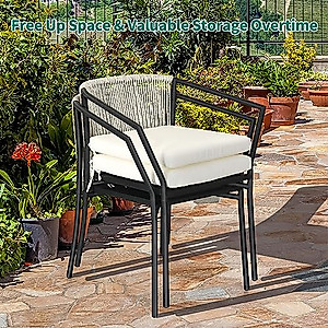 YITAHOME Wicker 3-Piece Outdoor Bistro Set, All-Weather Patio Conversation Set with Stackable Chairs & Table, Outdoor Sectional Furniture Set for Balcony, Backyard, Pool, Porch, Deck - Grayish White