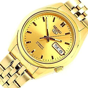 SEIKO Men's SNK366K 5 Automatic Gold Dial Gold-Tone Stainless Steel Watch