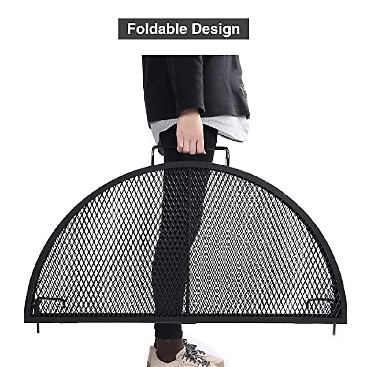 Lineslife X-Marks Fire Pit Cooking Grill Grates Portable, Heavy Duty Folding Round Campfire Grill Grate with Handles for Outdoor BBQ Cooking, Black 30 Inch