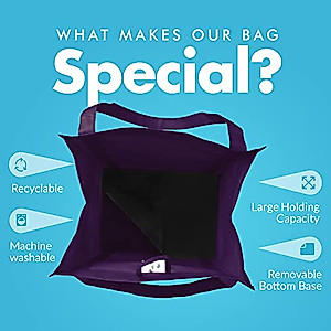 Simply Green Solutions - Reusable Grocery Bags, Wide Tote Bags with 20-Inch Reinforced Handle, Shopping Bags for Groceries, Reusable Gift Bags with Handles, 13 x 15 x 10, Pack of 10, Deep Purple