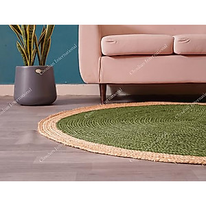 Chouhan International 4x4, 5x5, 6x6,feet Natural Jute Bordered Round Rug, Floor Bordereded Edge Rug Braided Boho Eco Large Circular Handmade Area Rugs (CCID1)